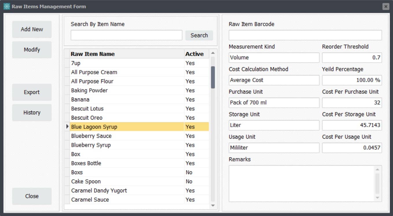 Restaurant Recipe Management