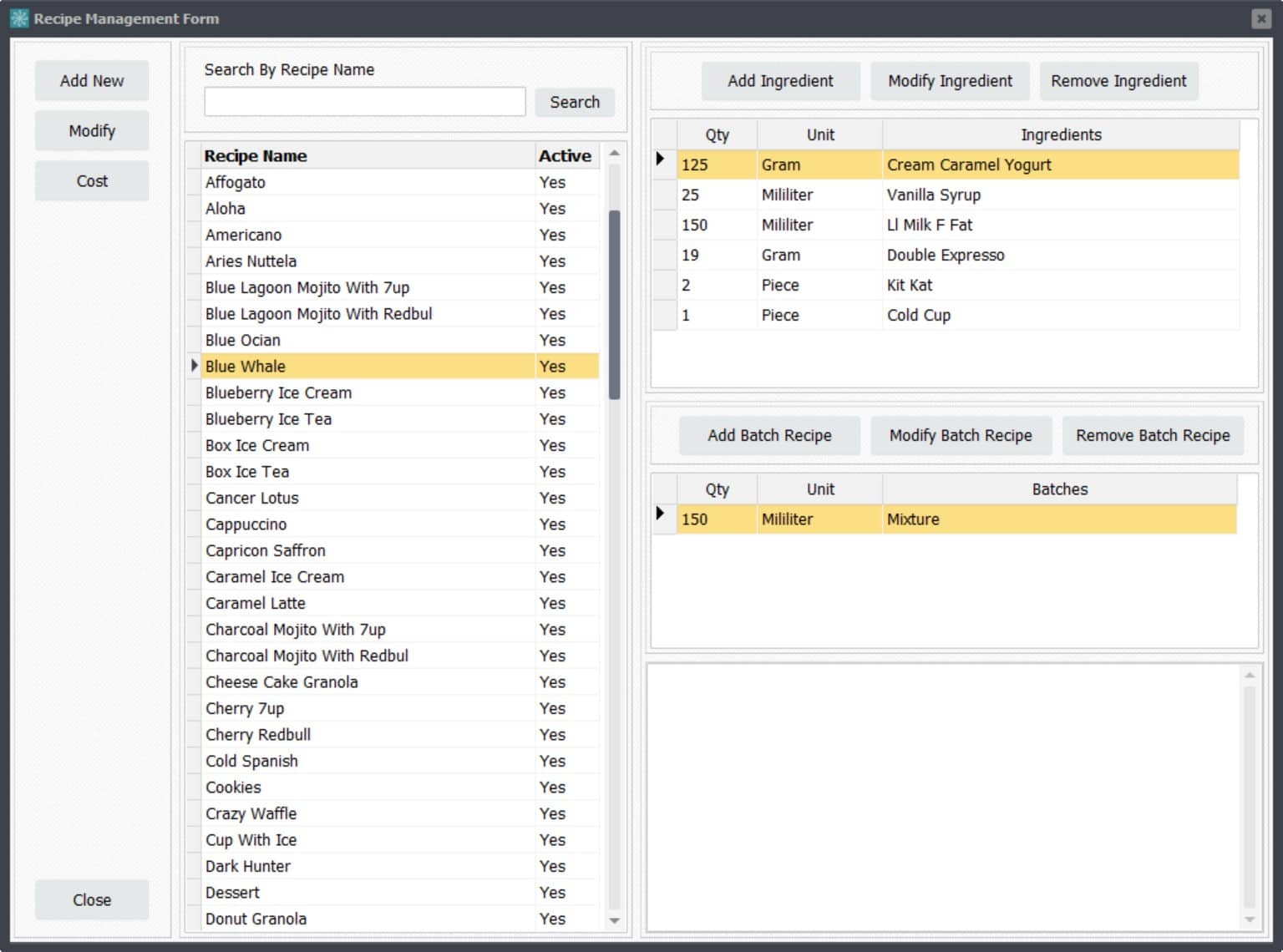 Restaurant Recipe Management