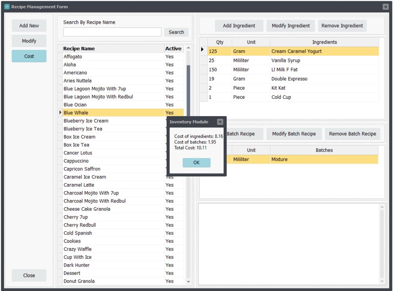 Restaurant Recipe Management